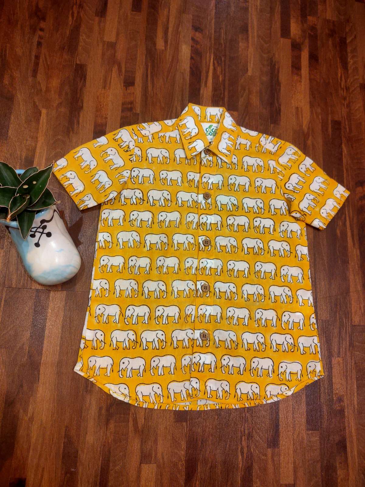 Yellow Elephants (Handblock printed cotton shirt for boys) – Coco Oosh